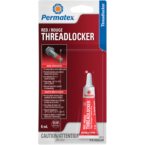 Permatex 26207 Permanent Strength Threadlocker, Red, High, 6 ml, Tube