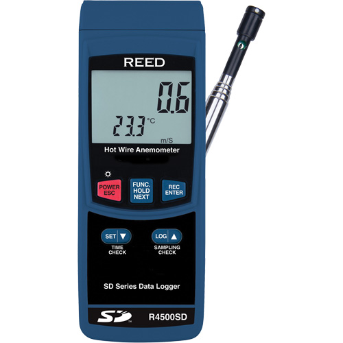 Reed Instruments R4500SD Thermo-Anemometer, Data Logging, 0.2 to 25.0 m ...