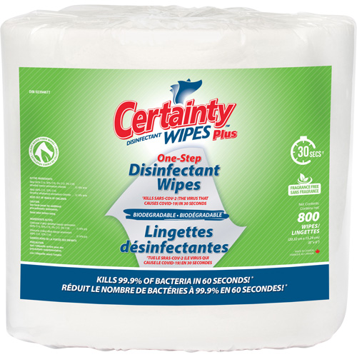 Certainty 62800 Biodegradable Plus Disinfectant Wipes, 7-9/10" x 5-9/10 ...