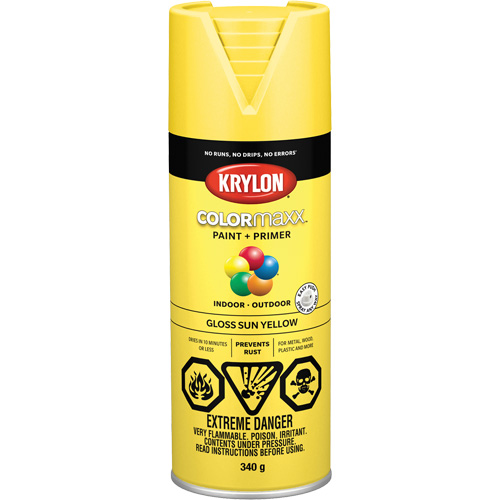 Krylon Industrial 455410007 COLORmaxx Paint + Primer, Yellow, Gloss, 12 ...