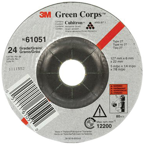 3M AB61051 Green Corps Flexible Grinding Wheel, 5" x 1/4", 7/8" Arbor ...