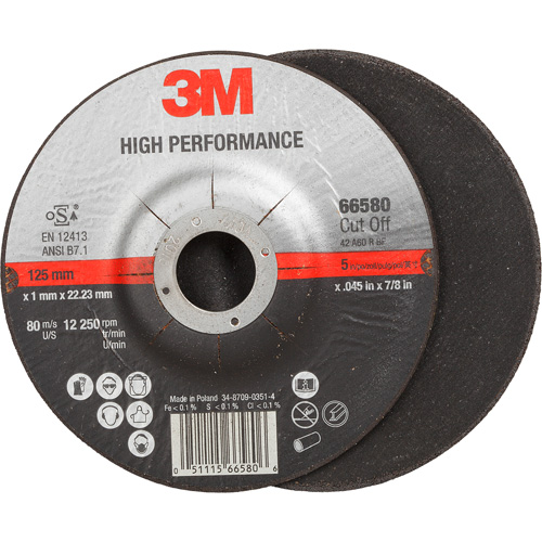 3M AB66580 High Performance Cut-Off Wheels, 5" x 0.045", 7/8" Arbor ...