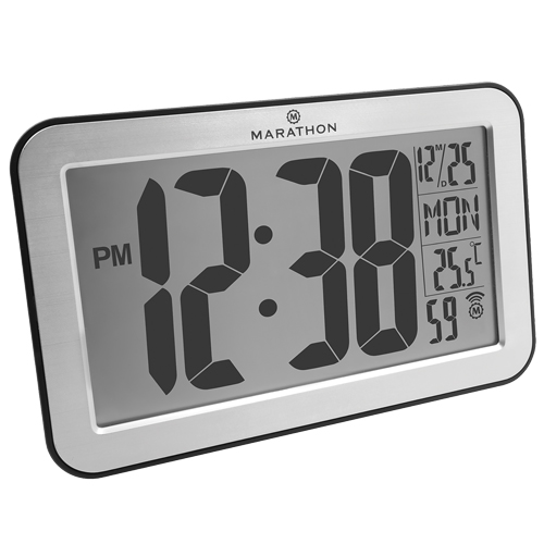 MARATHON Atomic Clock, Digital, Battery Operated, 9" W x 1.5" D x 5.7 ...