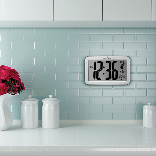MARATHON Atomic Clock, Digital, Battery Operated, 9" W x 1.5" D x 5.7 ...