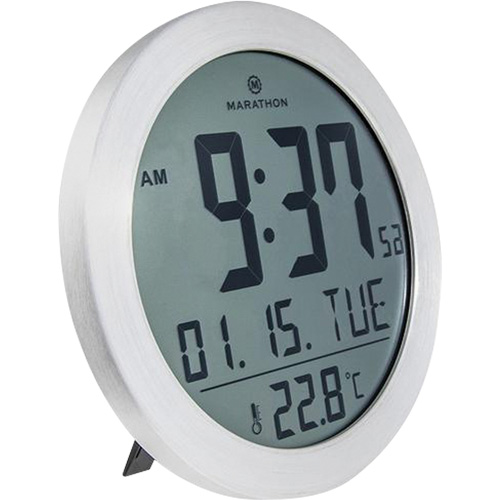 MARATHON Round Clock, Digital, Battery Operated, 6.5" Dia., Silver ...