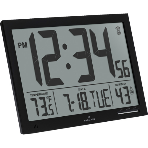 Marathon CL030062-BK-00-NA Slim Jumbo Self-Setting Wall Clock, Digital ...