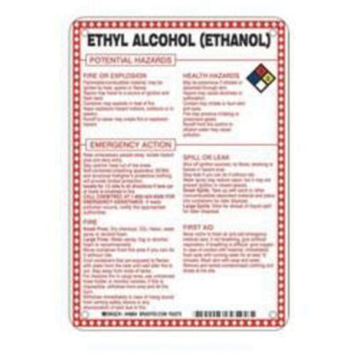 Brady 48864 "Ethyl Alcohol (Ethanol) Potential Hazards" Sign, 10" x 7 ...