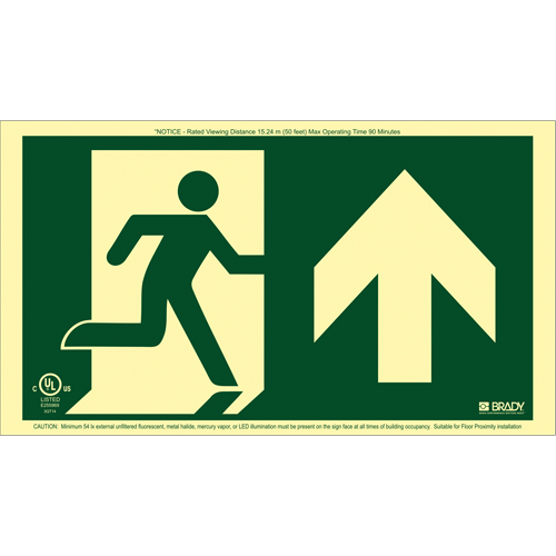 Brady 143540 BradyGlo® Running Man Exit Sign with Up Arrow, 8-1/2" x 15 ...