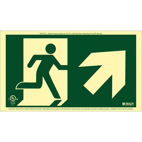 Brady 143543 BradyGlo® Running Man Exit Sign with Up Right Arrow, 8-1/2 ...