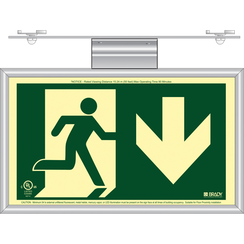 Brady 143531 BradyGlo® Running Man Exit Sign with Down Arrow, 8-1/2" x ...
