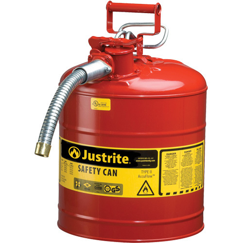 JUSTRITE AccuFlow Safety Cans, Type II, Steel, 5 US gal., Red, FM ...