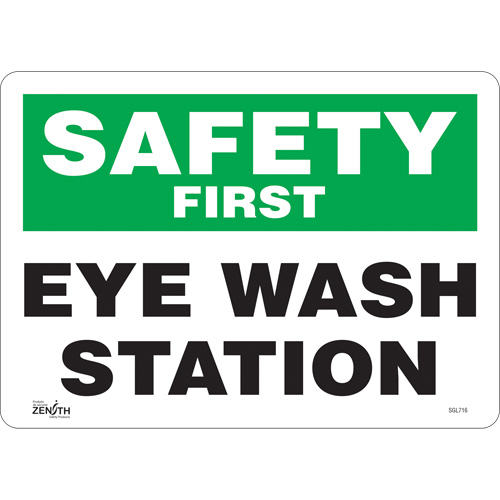 Zenith Safety Products SGL716 "Eye Wash Station" Sign, 10" x 14", Vinyl ...