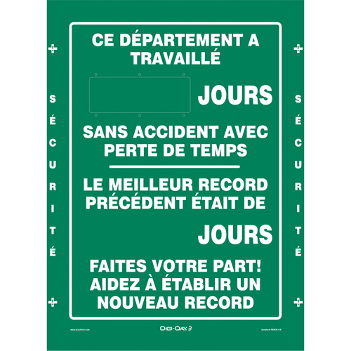 Accuform Signs FRSCK118 "Jours sans accident" Digi-Day® 3 Electronic ...