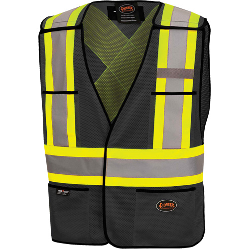 Pioneer V1020770-O/S Tear-Away Safety Vest, Black, Polyester, CSA Z96 ...