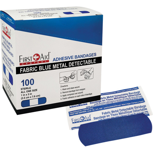 First Aid Central 500013 Bandages, Rectangular/Square, 3", Fabric Metal ...