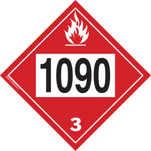 Brady 09095R 1090 1090 Acetone Flammable Liquid TDG Placard, Plastic