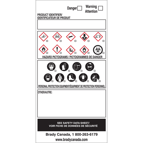 Brady 08660 OTS WHMIS Labels, Vinyl, Sheet, 6" L x 3" W