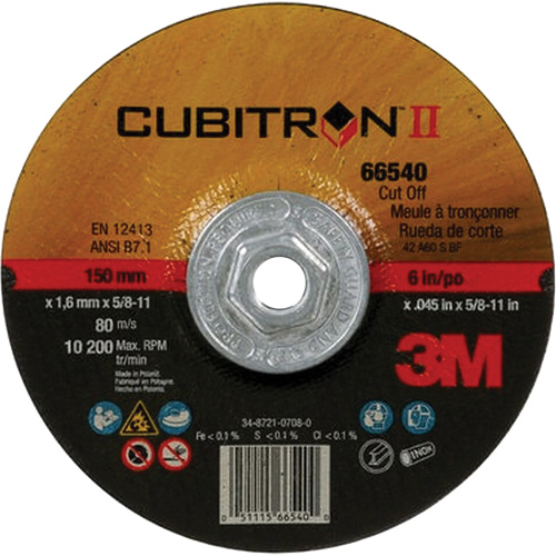 3M AB66540 Cubitron Quick Change II Cut-Off Wheel, 6" x 0.045", 5/8"-11 ...
