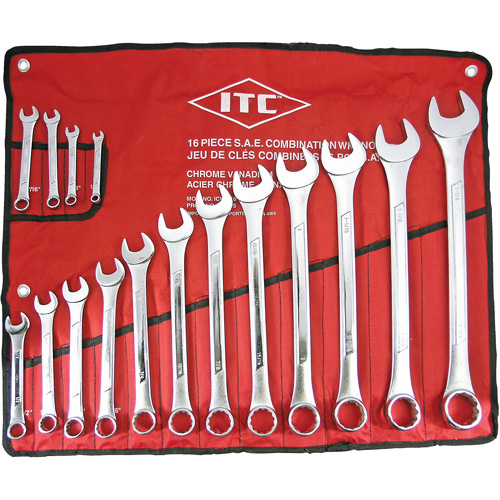 JET EQUIPMENT ITC® Professional Raised Panel Wrench Set, Combination, 16 Pieces, Imperial TDW008 ...