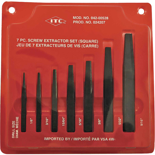 JET EQUIPMENT 7-Piece Square Screw Extractor Set, For Screw Size 1/8 ...