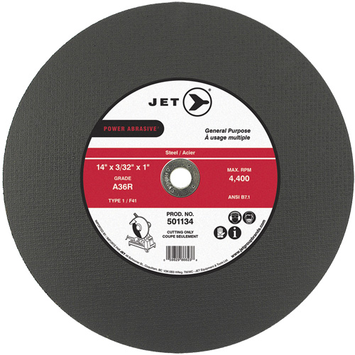 JET 501134 A36R Power Abrasive Cut-Off Wheel, 14" x 3/32", 1" Arbor ...