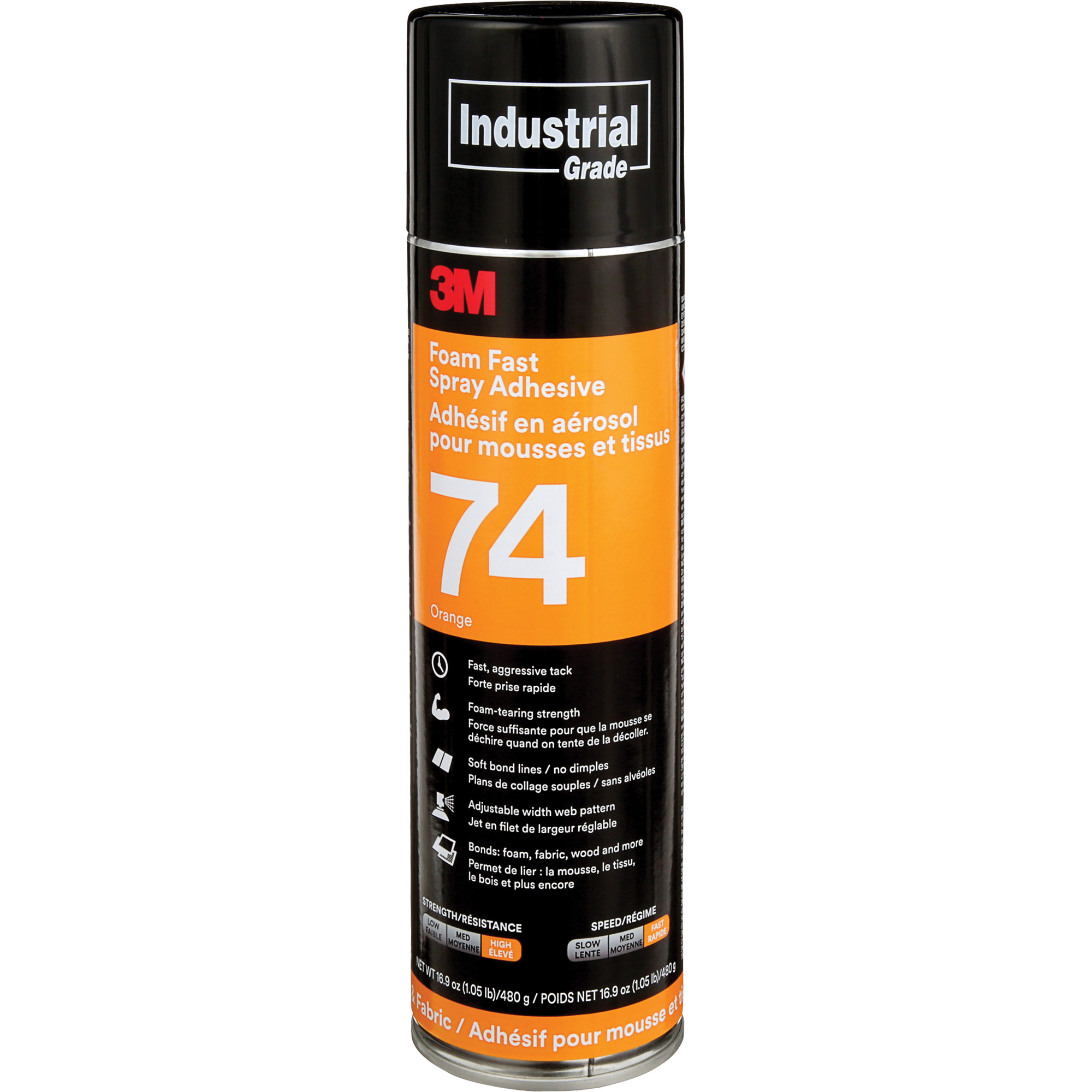 3M 74-24OZ-IND Foam & Fabric Spray Adhesive, Orange, Aerosol Can