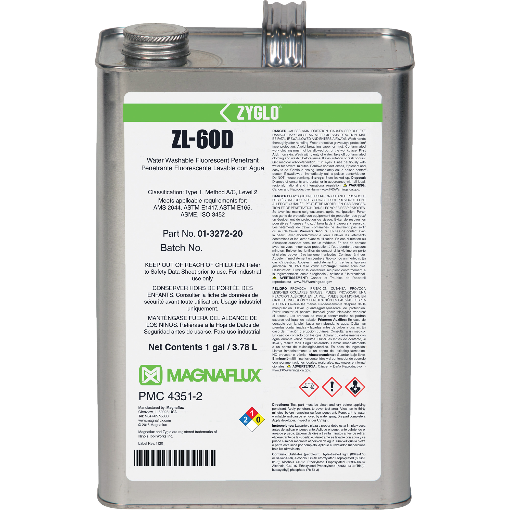 MAGNAFLUX Level 2 Water Washable Fluorescent Penetrant, Rectangular Can ...