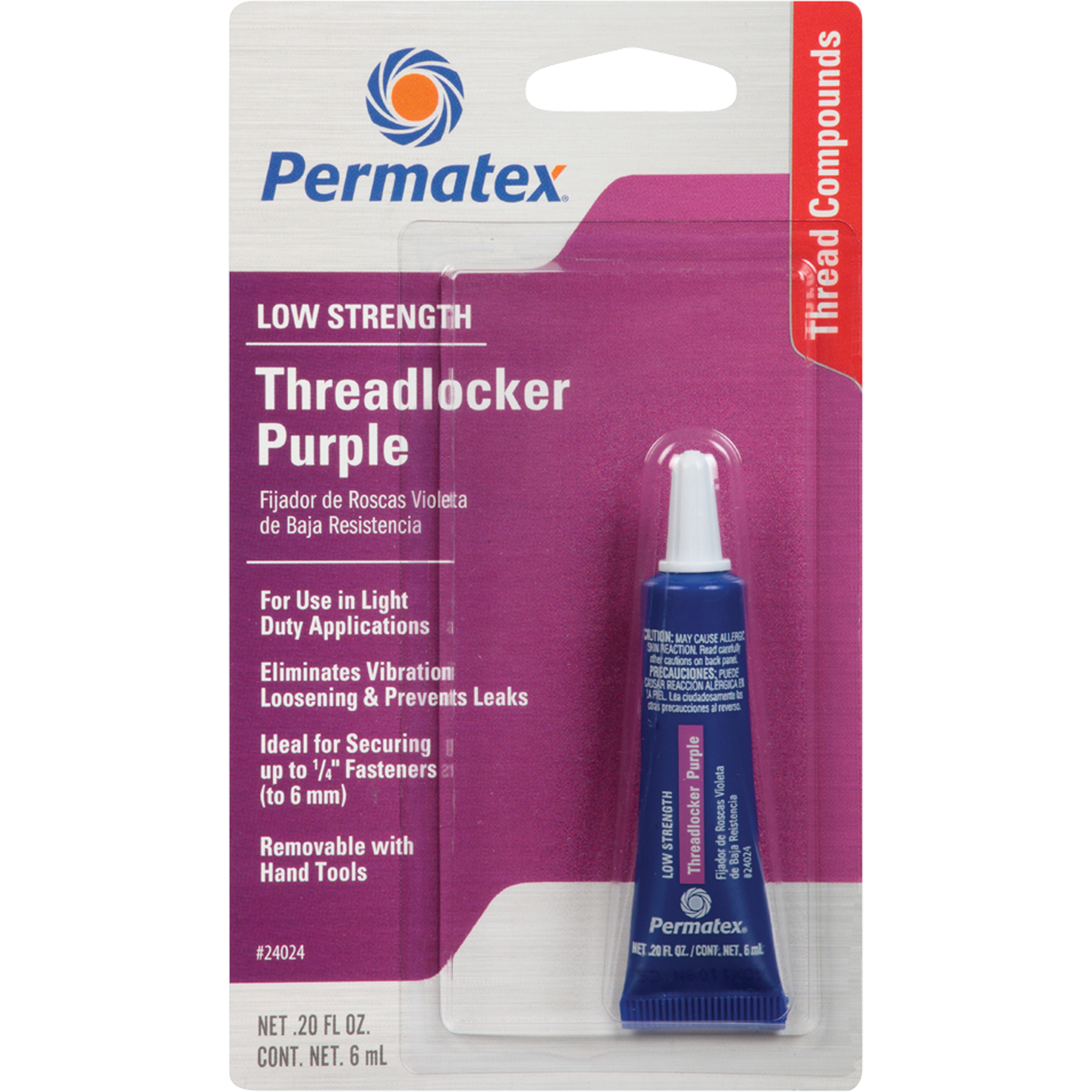 Permatex 24024 Threadlocker, Purple, Low, 6 ml, Tube