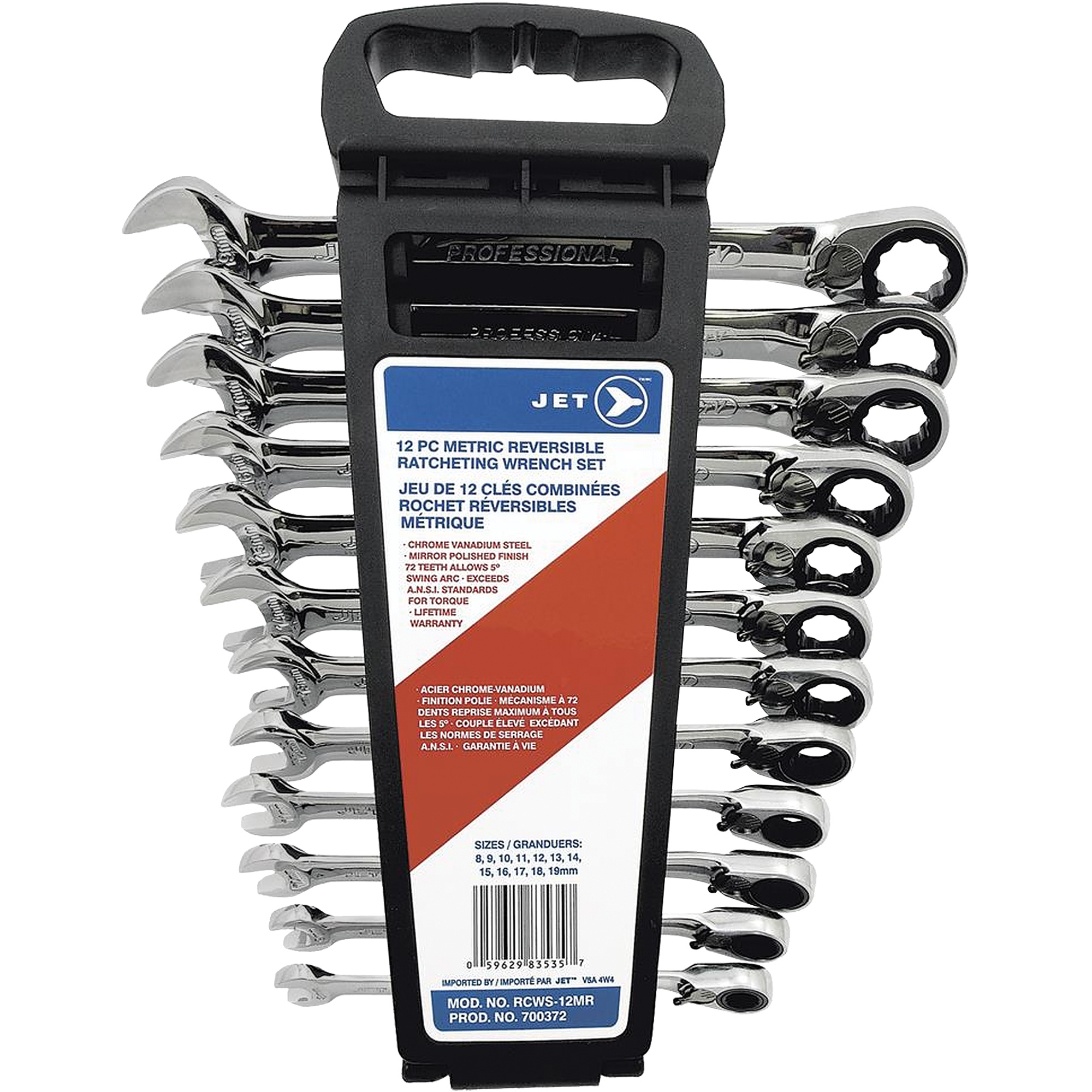 JET 700372 Long Metric Reversible Ratcheting Combination Wrench Set