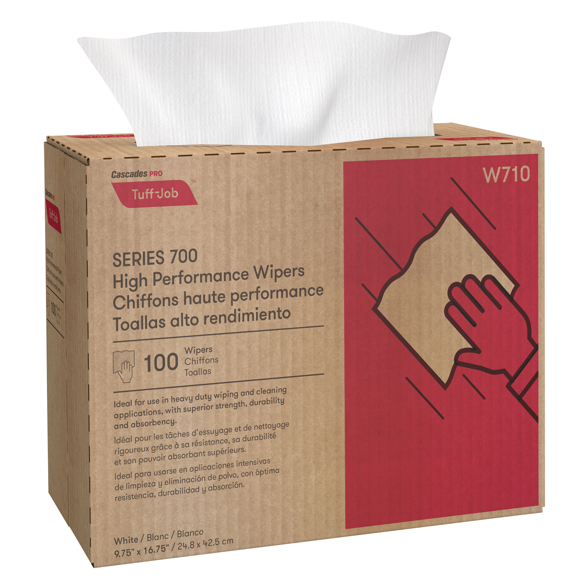 Cascades W710 Pro Tuff-Job Wipers, Heavy-Duty, 9-3/4" L x 16-1/4" W