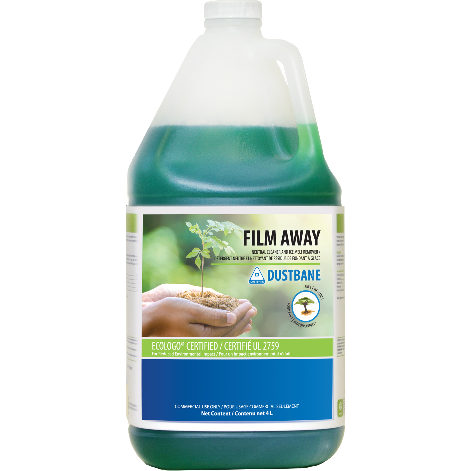 Dustbane 51440 Film Away Neutral Detergent and Ice Melt Remover, Jug, 4 L
