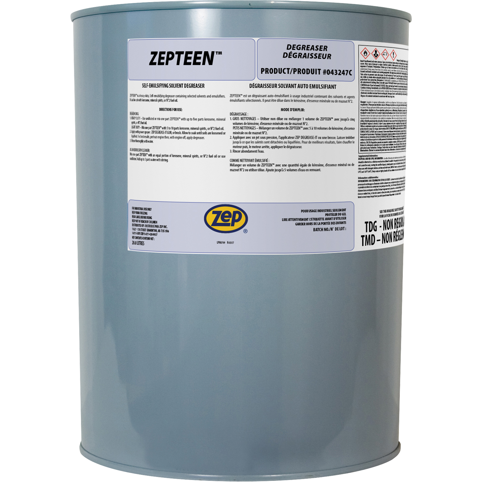Zep 43247C Zepteen Self-Emulsifying Solvent Degreaser, 20 L, Drum