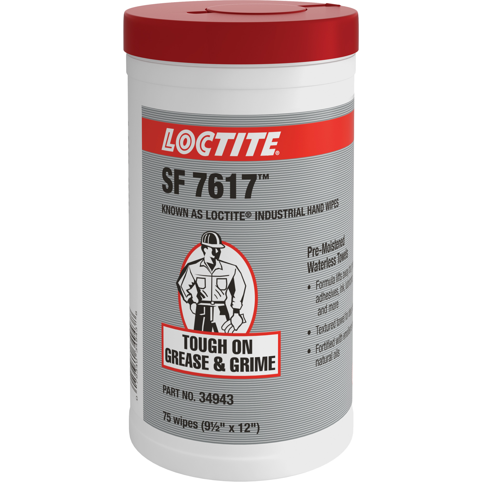 Loctite 337637 SF 7617 Industrial Hand Wipes, 75 Wipes, 12" x 9-1/2"
