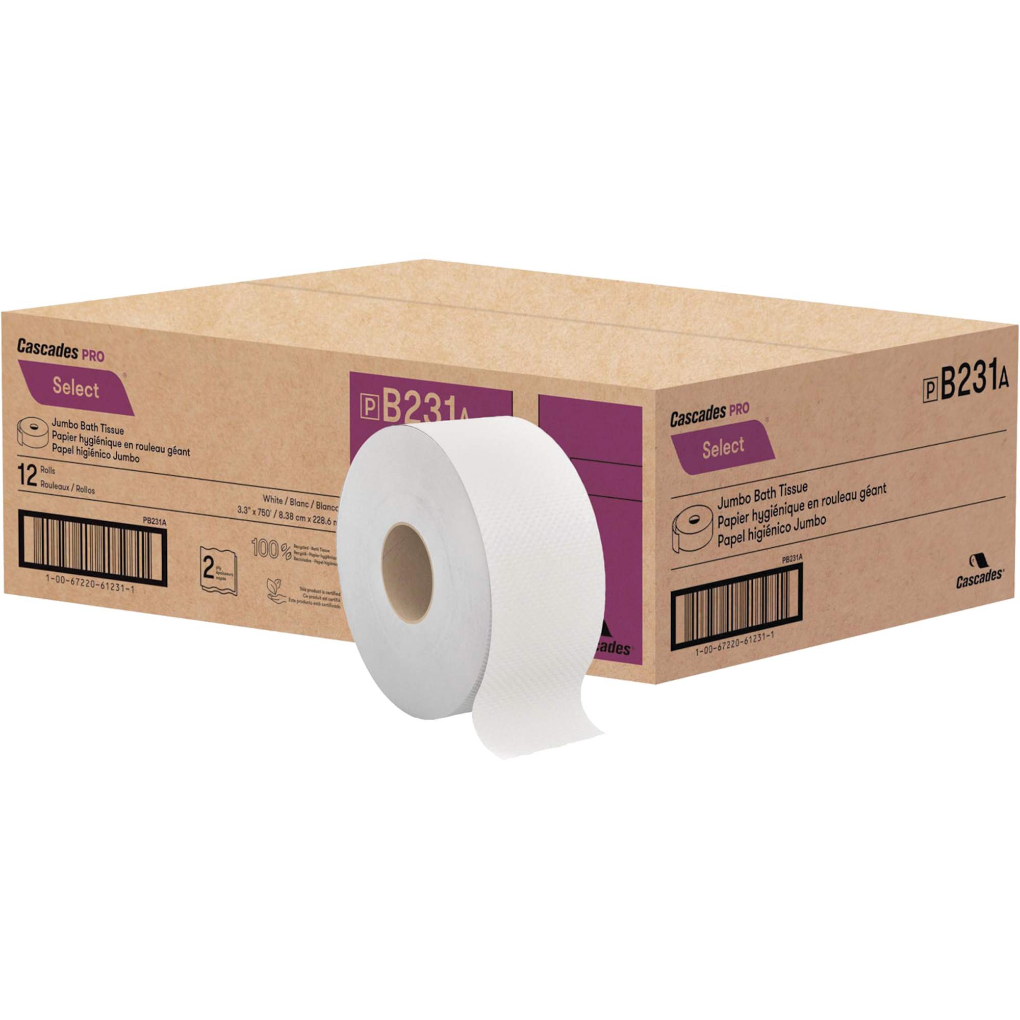 Cascades B231 Pro Select® Toilet Paper, Jumbo Roll, 2 Ply, 750' Length ...
