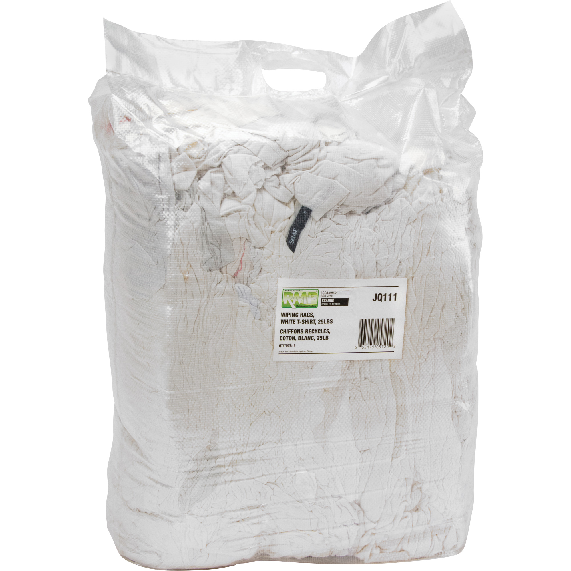 RMP JQ111 Recycled Material Wiping Rags, Cotton, White, 25 lbs.