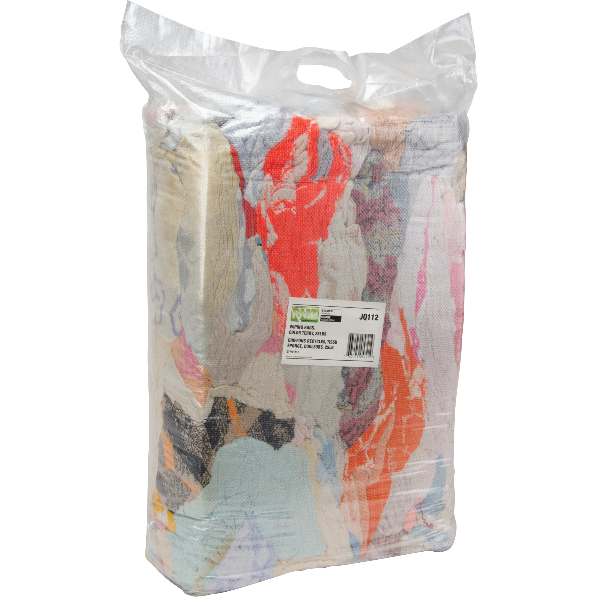 RMP JQ112 Recycled Material Wiping Rags, Terrycloth, Mix Colours, 25 lbs.