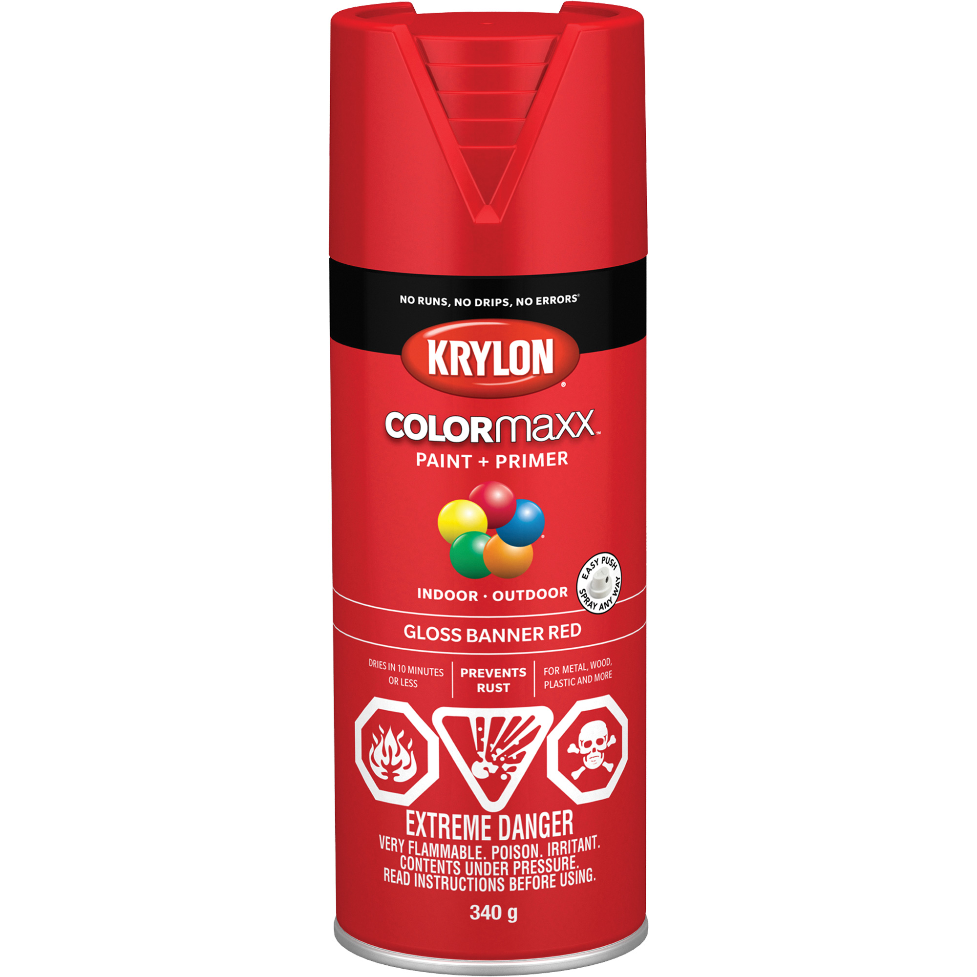 Krylon Industrial 455030007 COLORmaxx Paint + Primer, Red, Gloss, 12 oz ...
