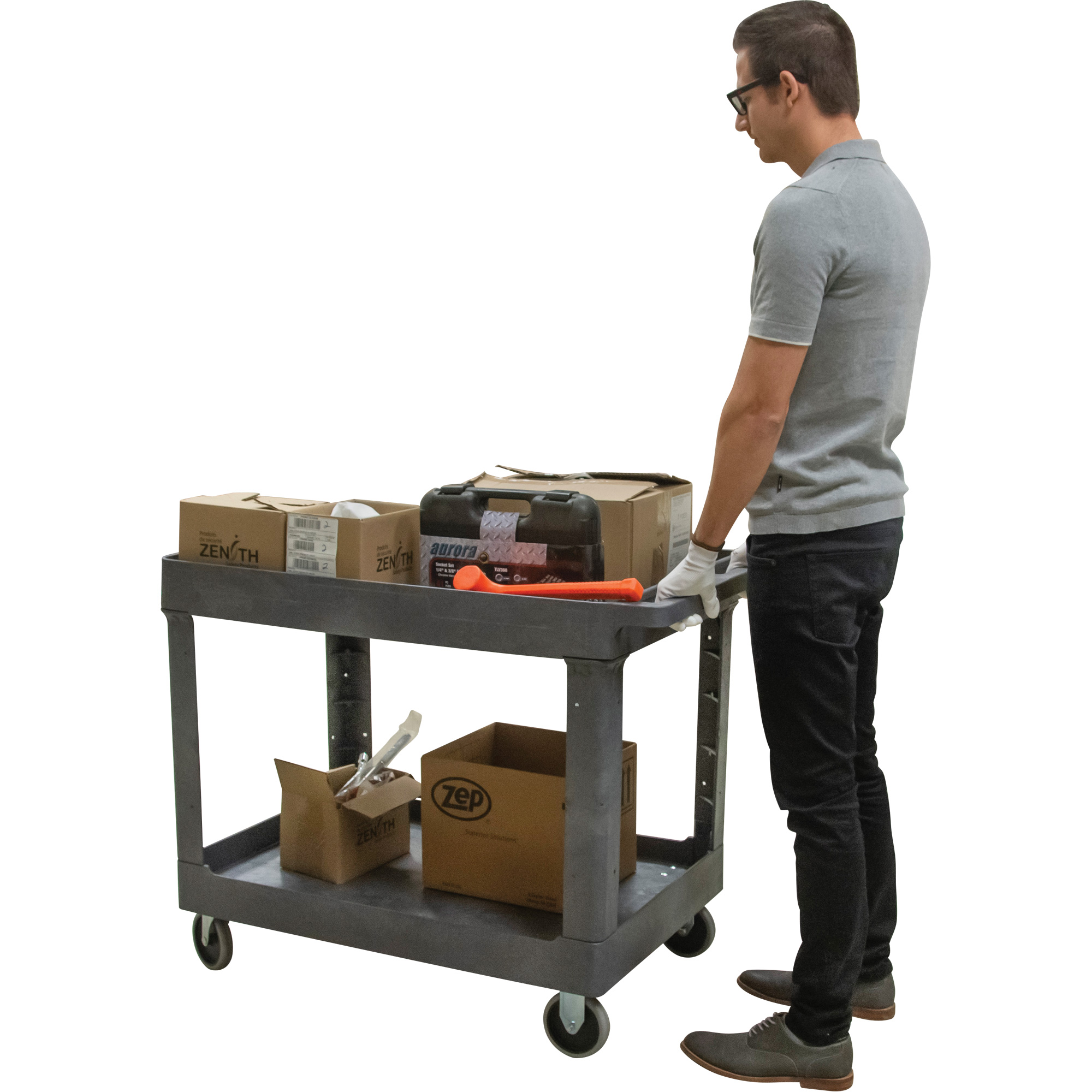 KLETON MP641 Utility Service Cart, 2 Tiers, 24-5/8" x 32-1/2" x 40 ...