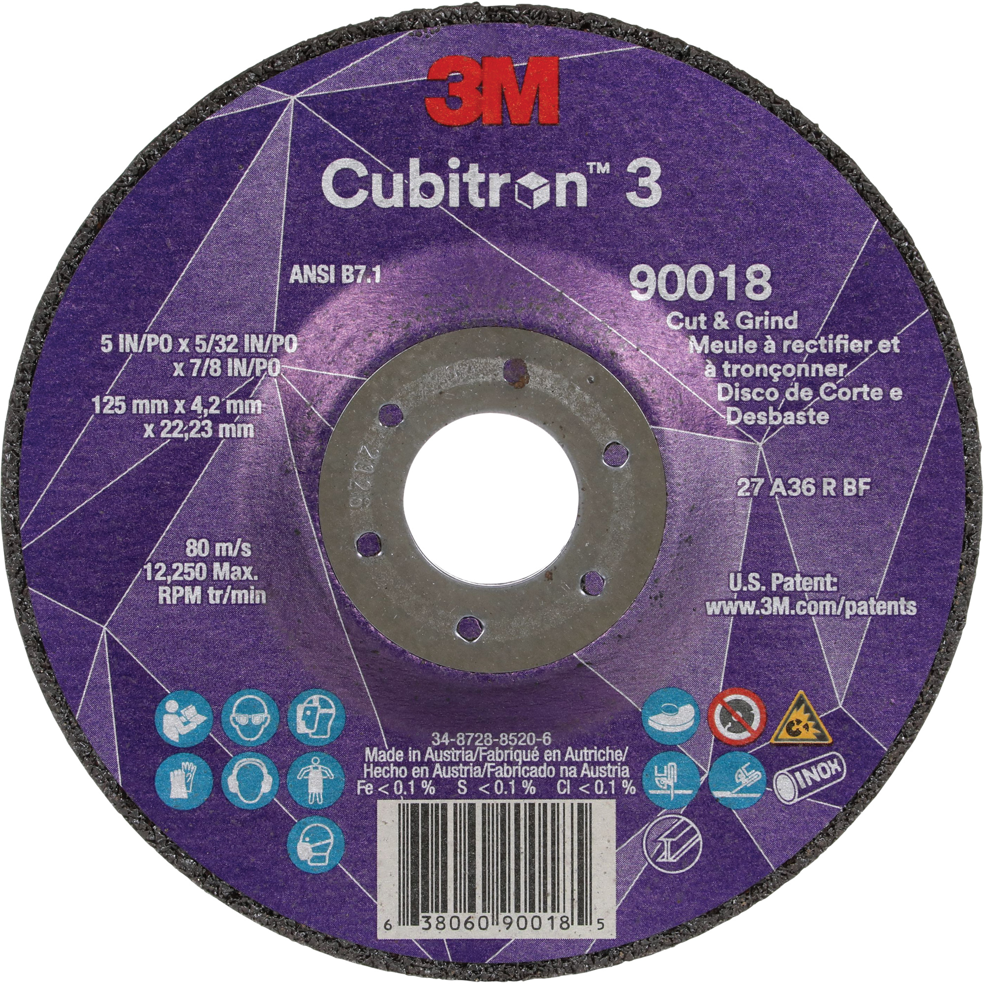 3M 7100305444 Cubitron 3 Cut & Grind Wheel, 5" x 39/250", 22.23 mm ...