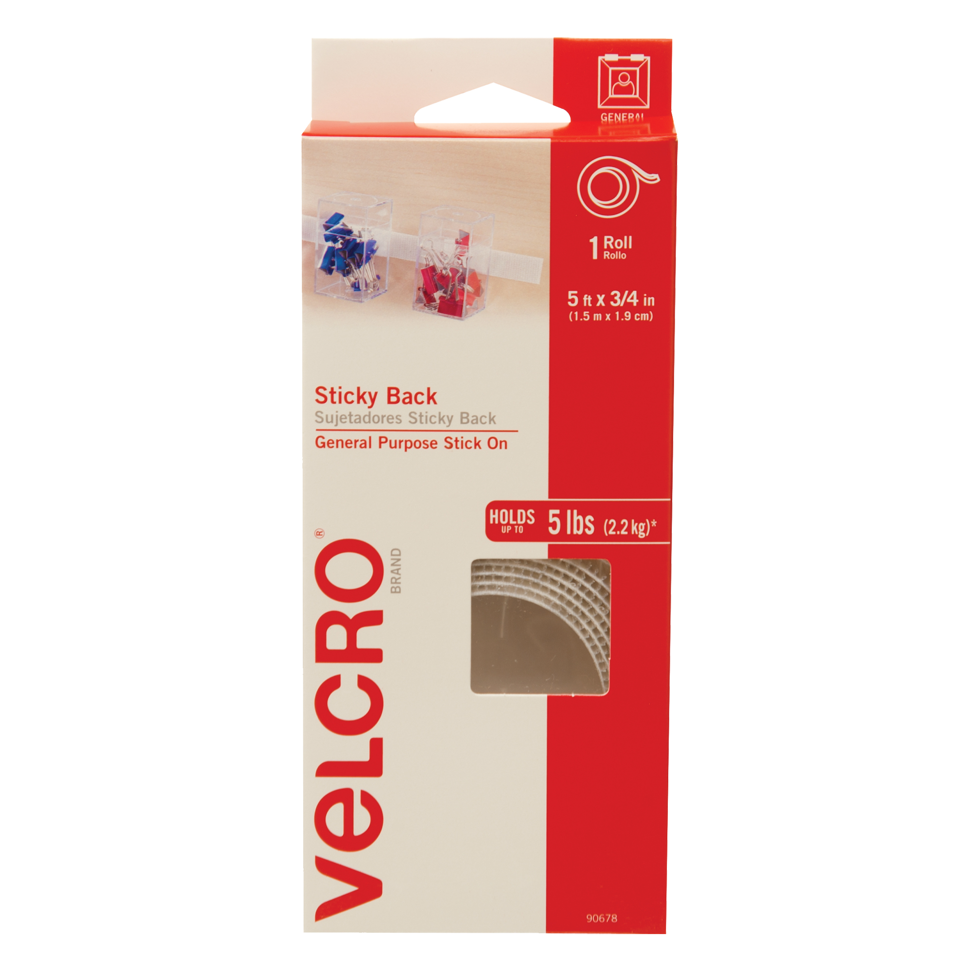VELCRO COMPANIES Sticky Back Hook & Loop Fastener, 5' x 3/4", White ...