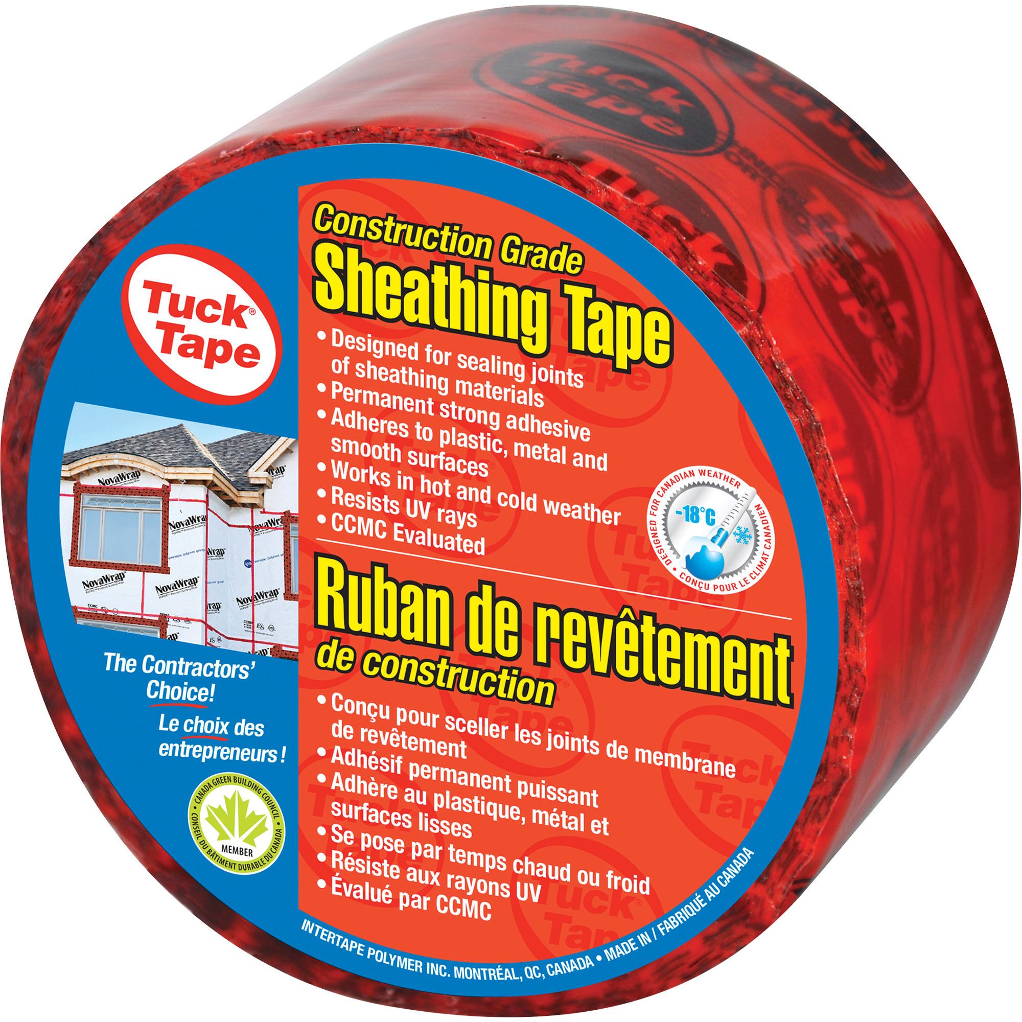 IPG 205256055 Contractors Sheathing Tape, 60 mm (2-3/8") x 55 m (180.4'), Red