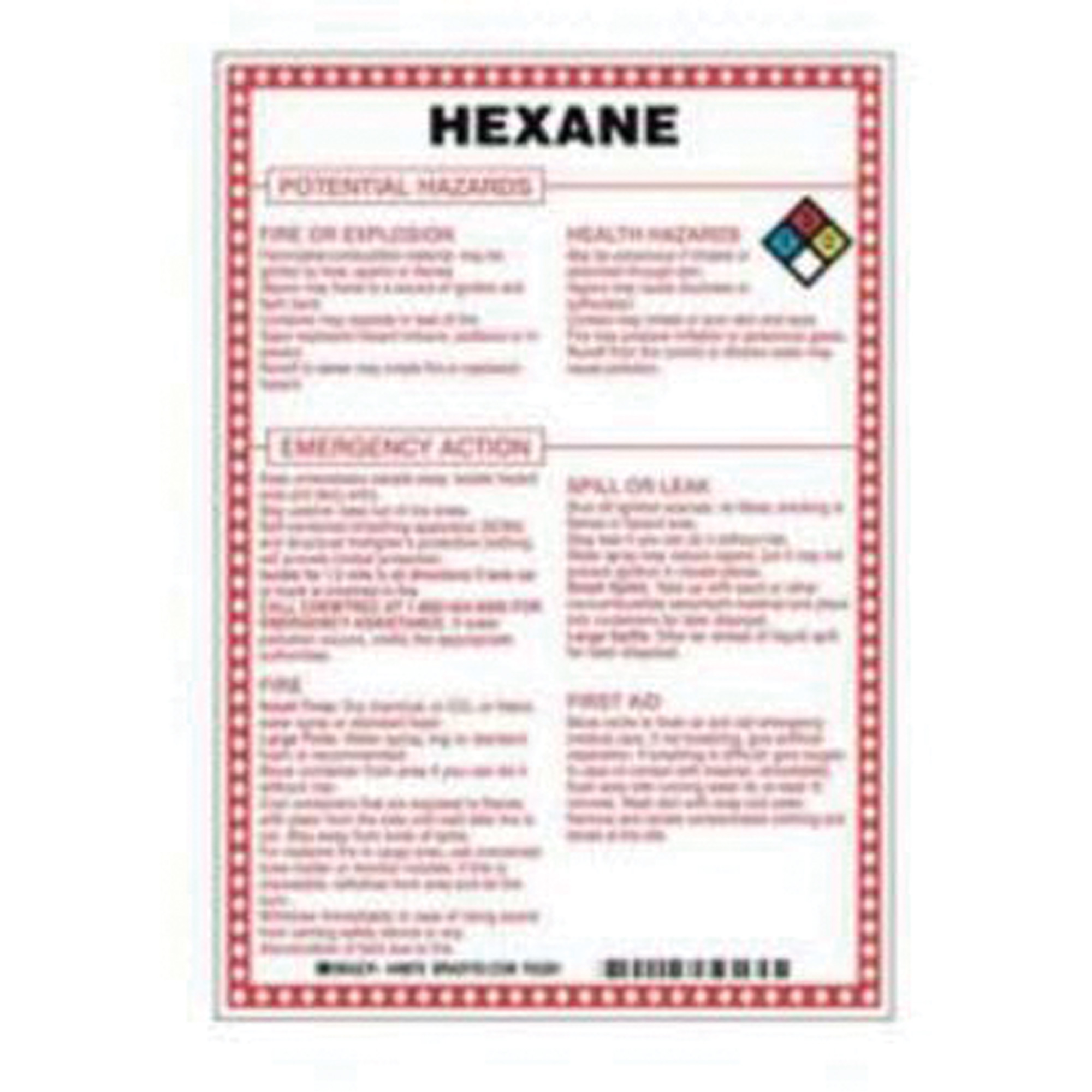 BRADY "Hexane Potential Hazards" Sign SAD088 (48870) | Shop Facility ...