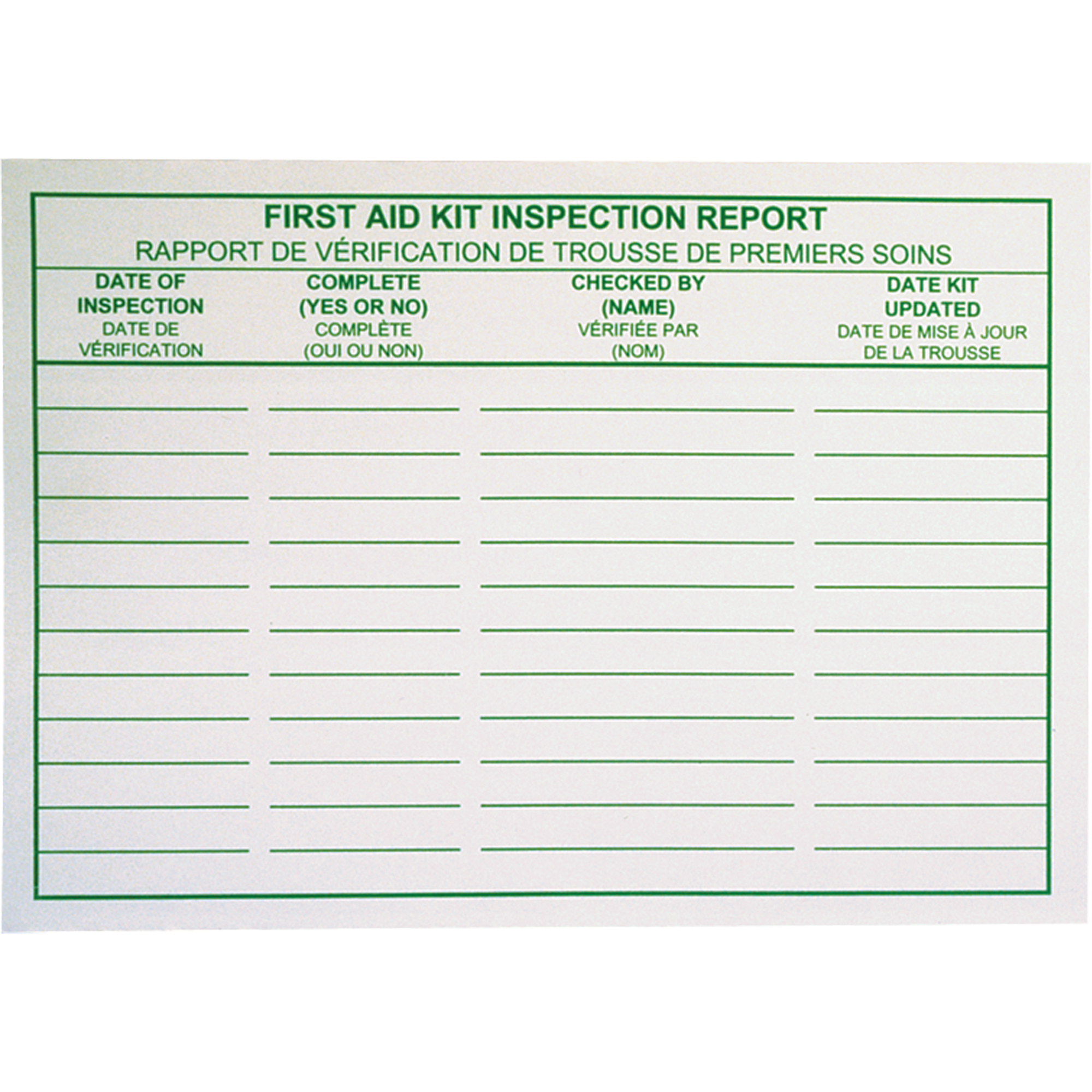 SAY532 First Aid Kit Inspection Report Cards