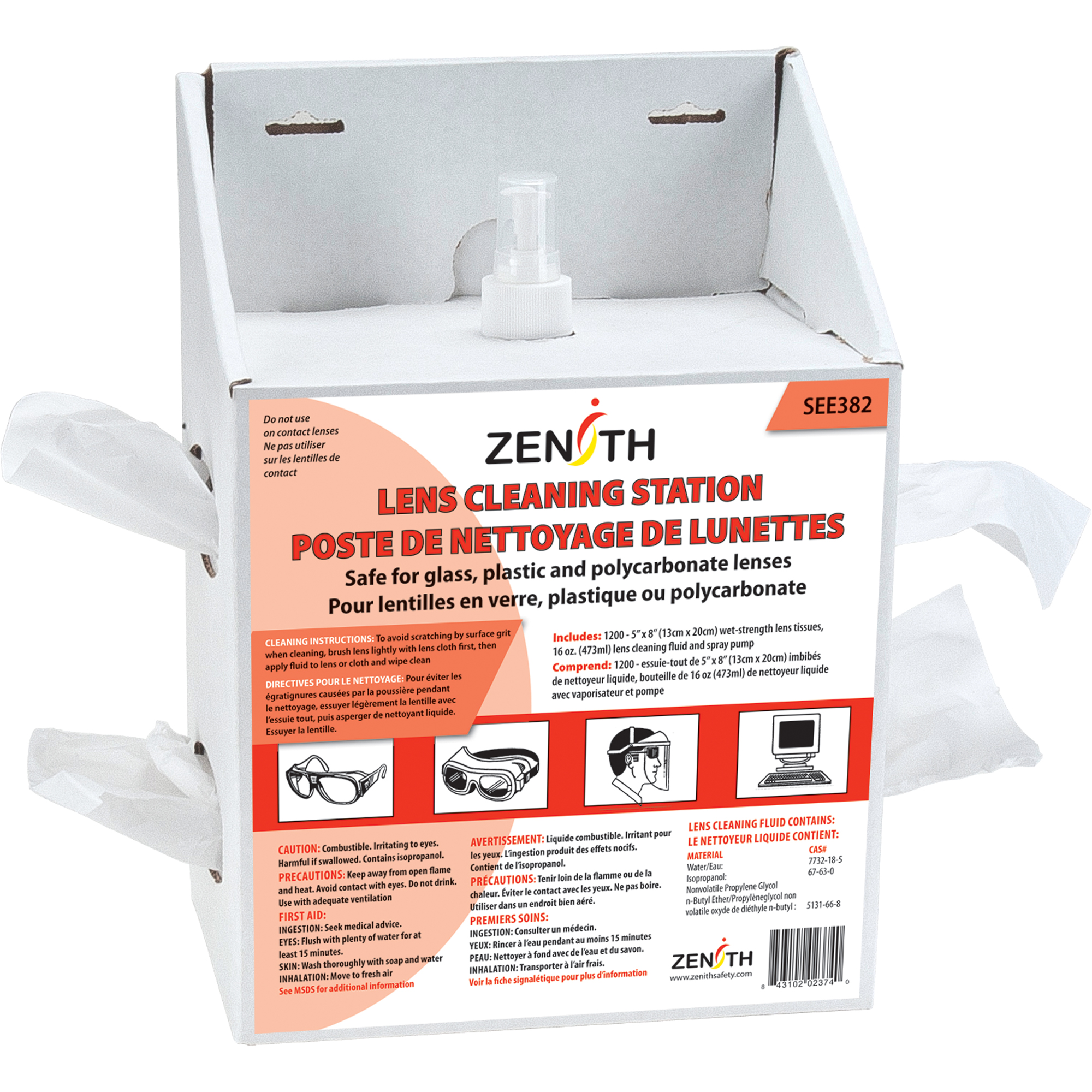 ZENITH SAFETY PRODUCTS Disposable Lens Cleaning Stations, Cardboard, 8 ...