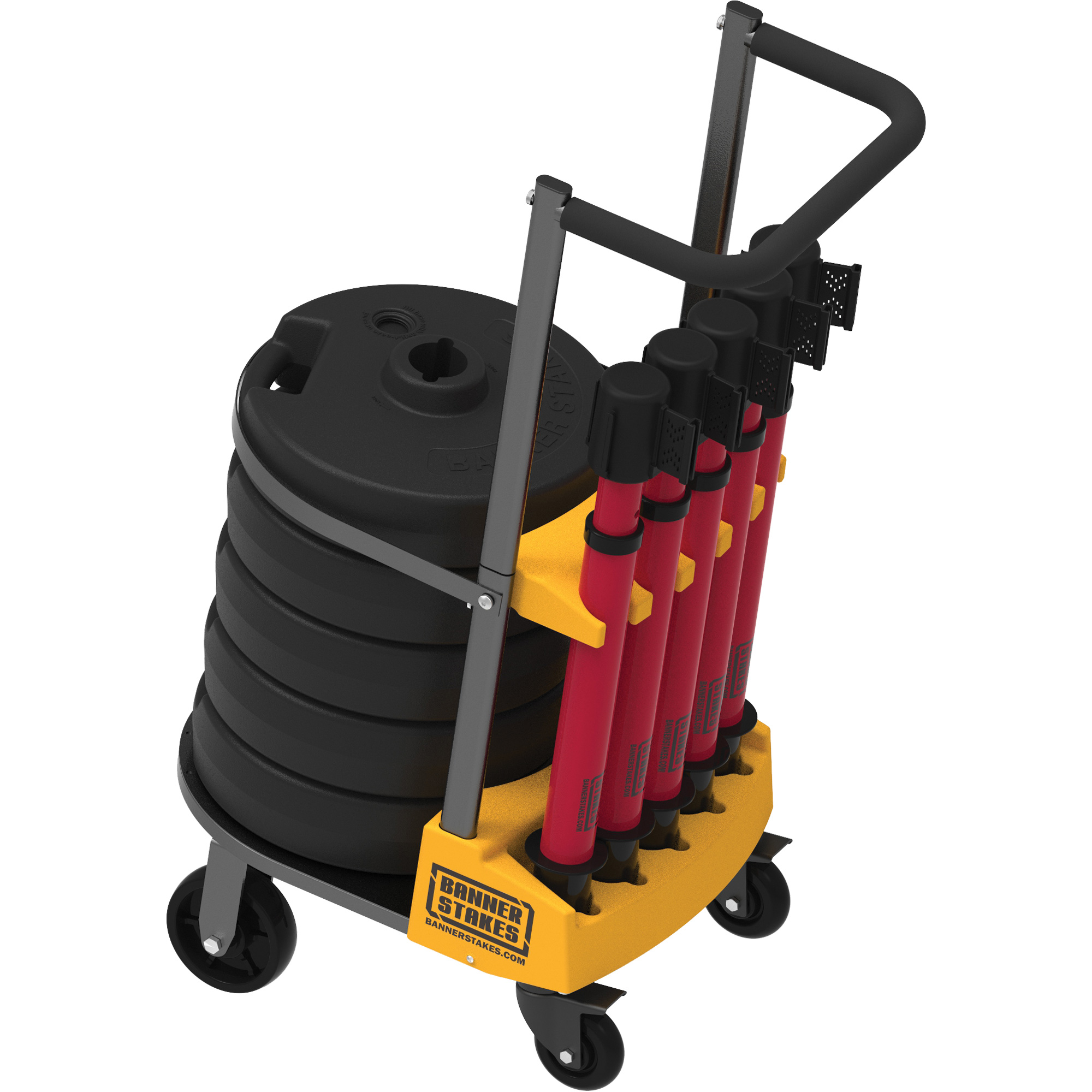 BANNER STAKES PLUS Barrier Post Cart Kit, 75' L, Metal, Red SGI780 ...