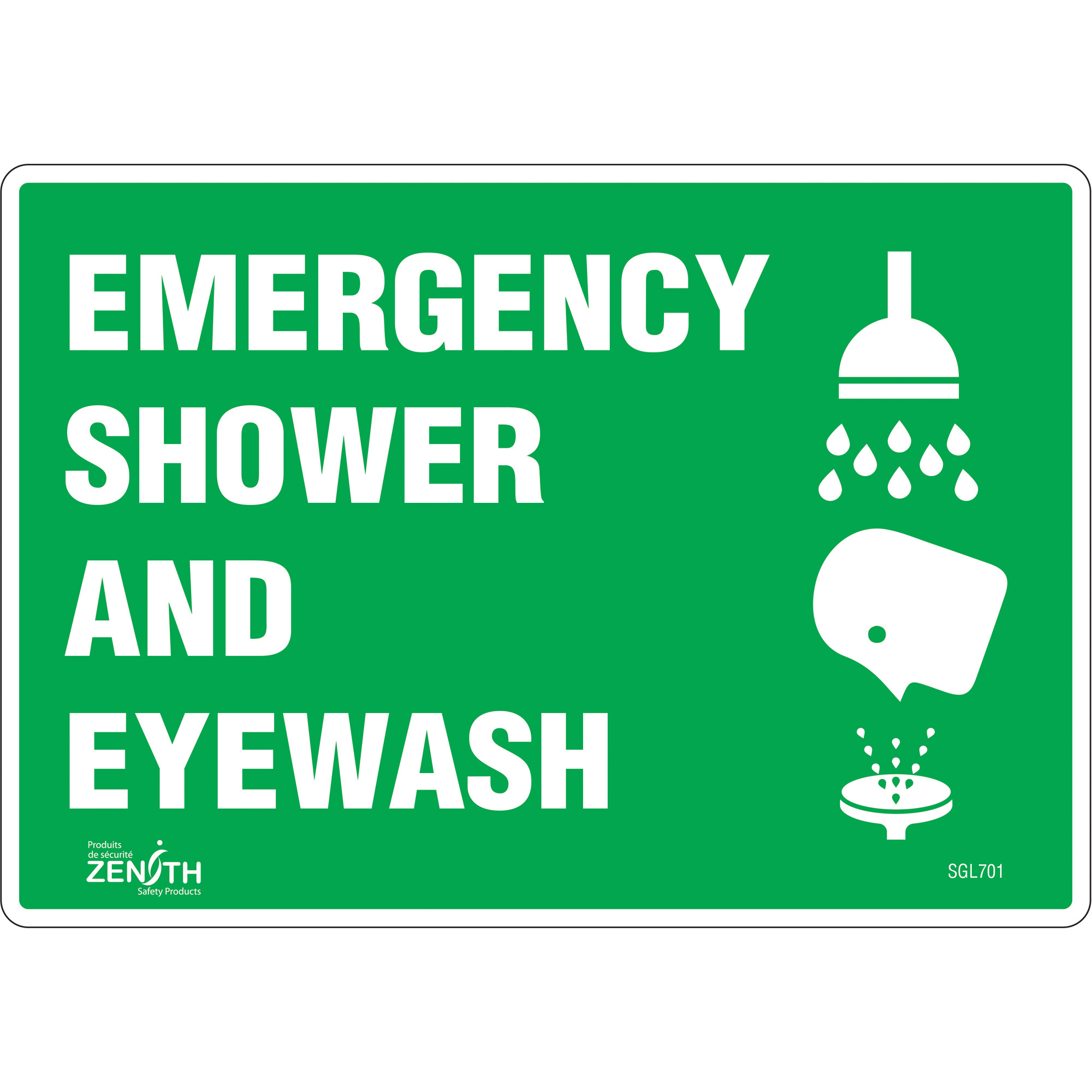 Zenith Safety Products SGL701 "Emergency Shower And Eyewash" Sign, 7" x ...