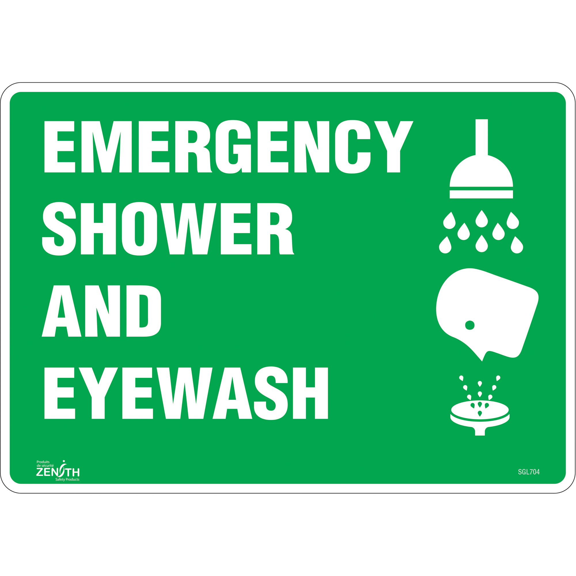 ZENITH SAFETY PRODUCTS "Emergency Shower And Eyewash" Sign SGL704 ...