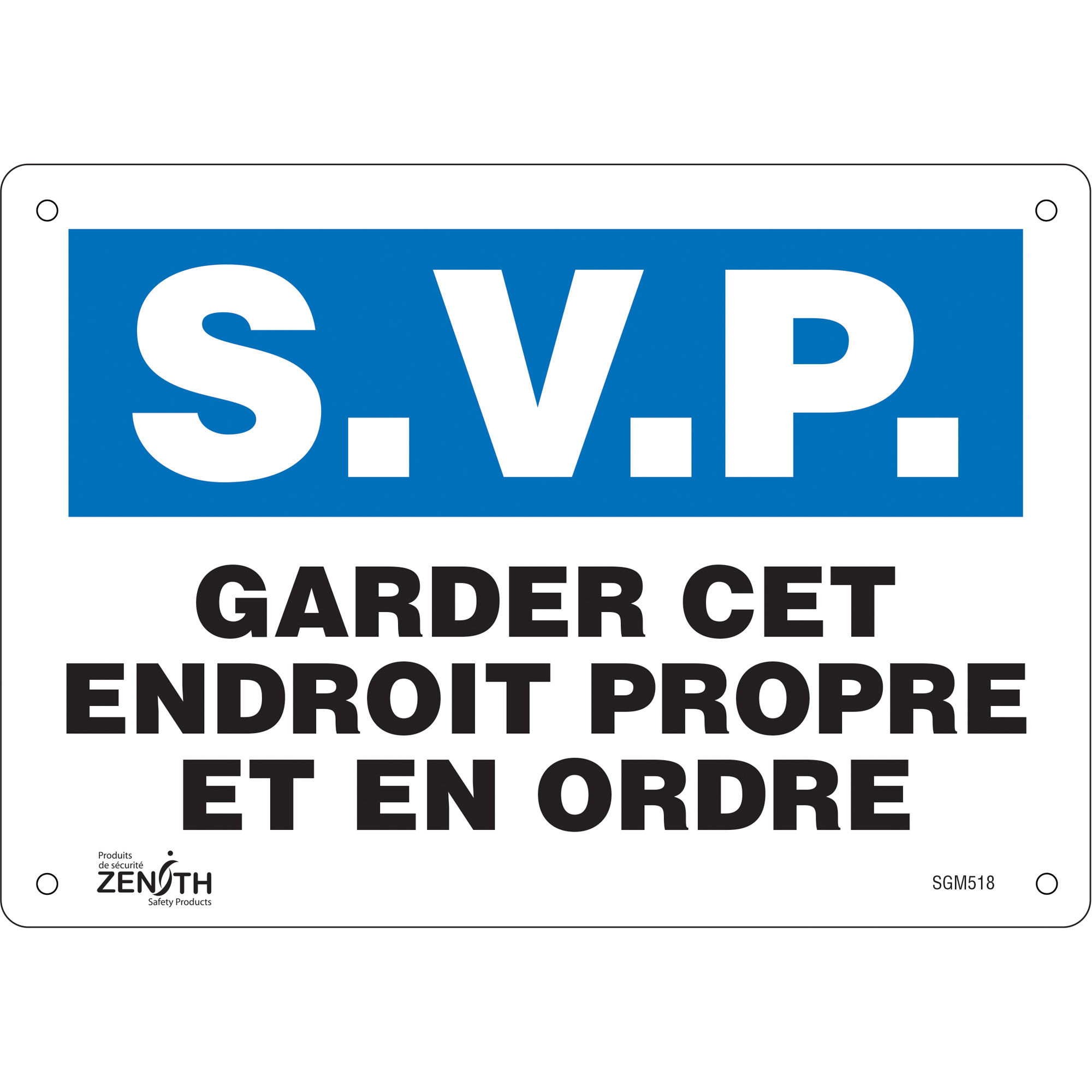 Zenith Safety Products SGM518 "Garder cet Endroit Propre" Sign, 7" x 10 ...