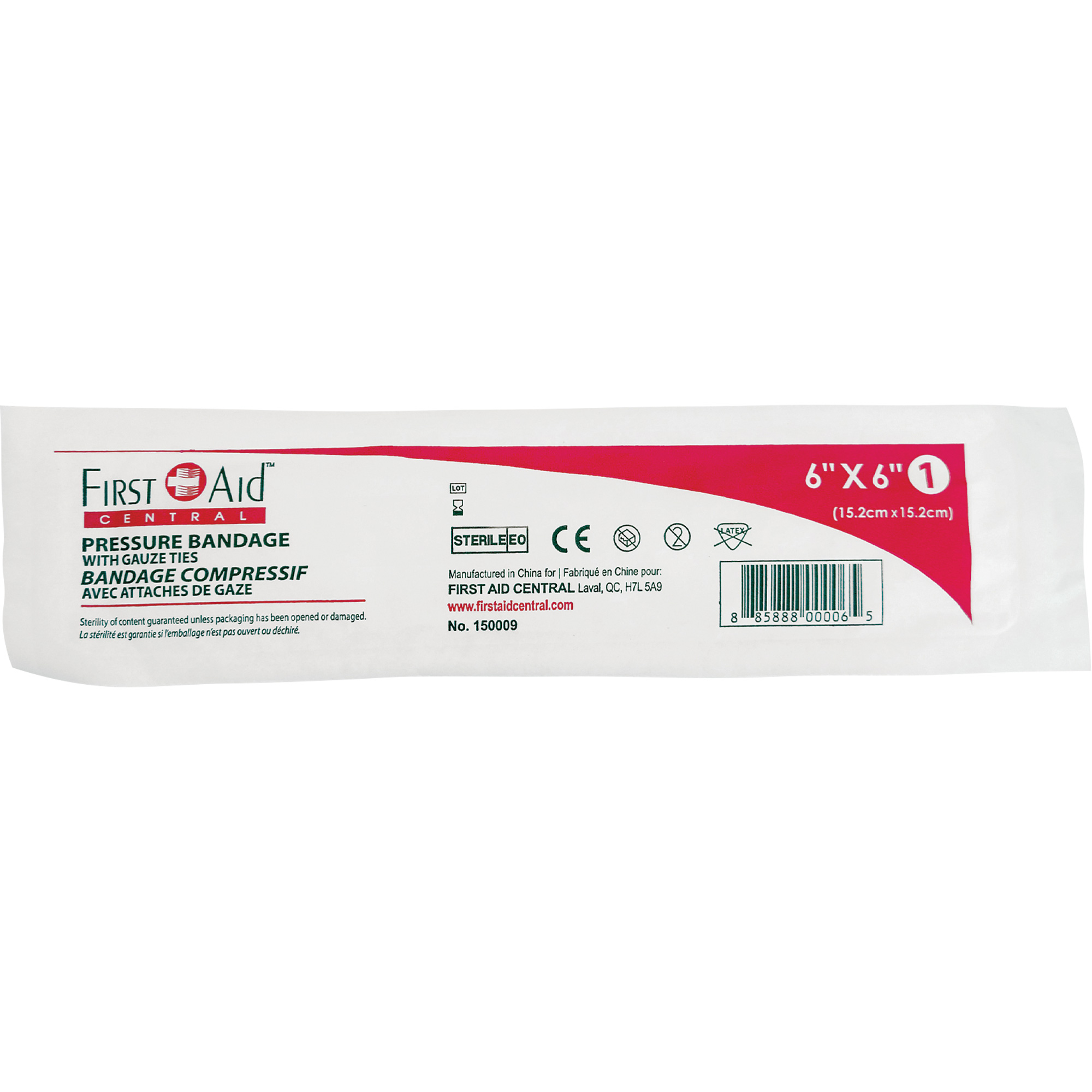 FIRST AID CENTRAL Sterile Compress Pressure Bandage, 6" L x 6" W SHC306 ...