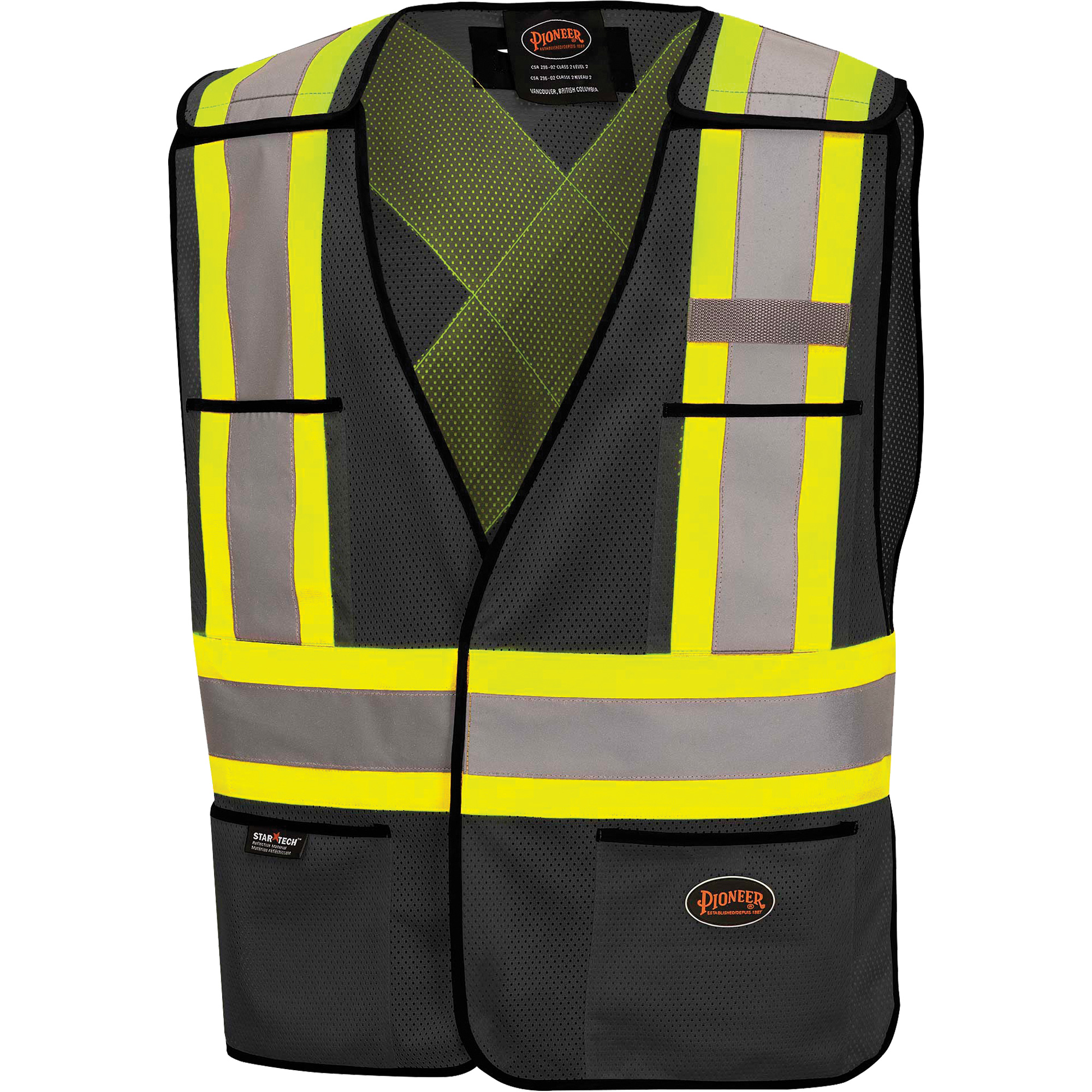 Pioneer V1020770-O/S Tear-Away Safety Vest, Black, Polyester, CSA Z96 ...